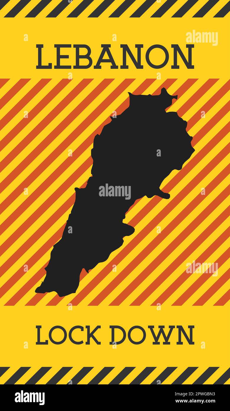 Lebanon Lockdown Sign. Yellow country pandemic danger icon. Vector ...