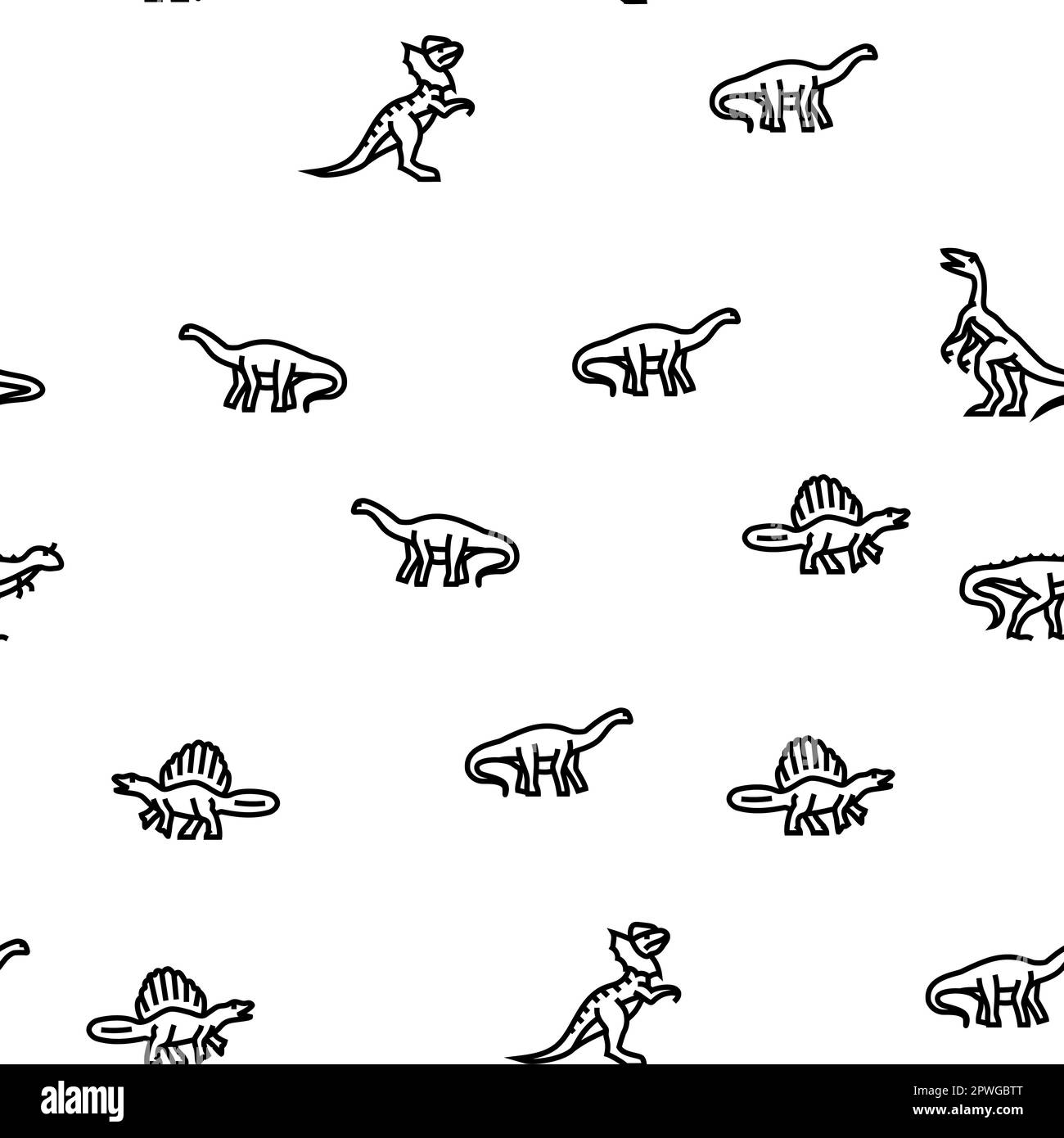 dinosaur dino animal cute vector seamless pattern thin line ...