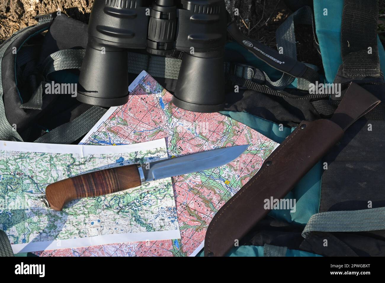 Bushcraft equipment. Items necessary for survival in the wild Stock ...