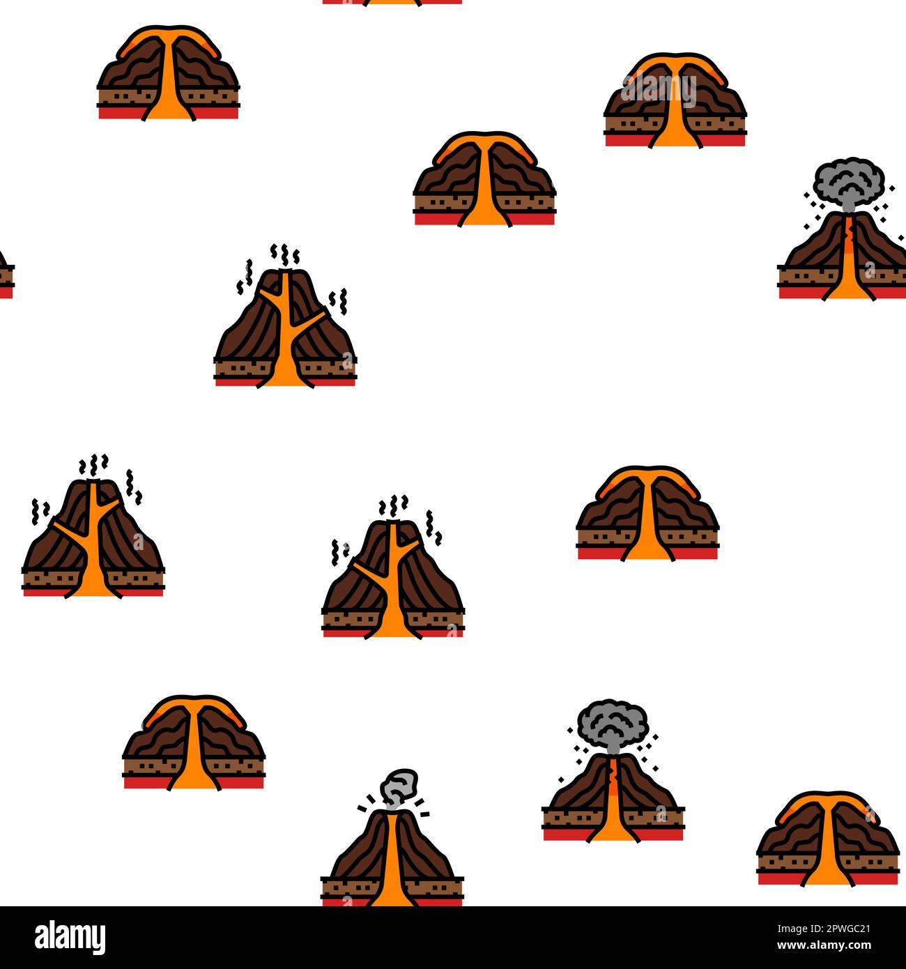 volcano lava eruption nature vector seamless pattern thin line ...