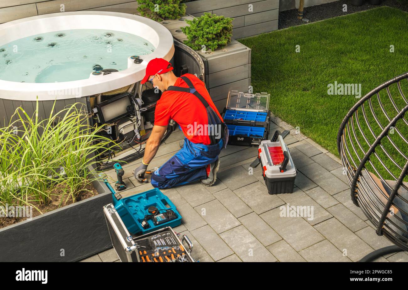 Small Residential Hot Tub Maintenance Performed by Caucasian SPA ...