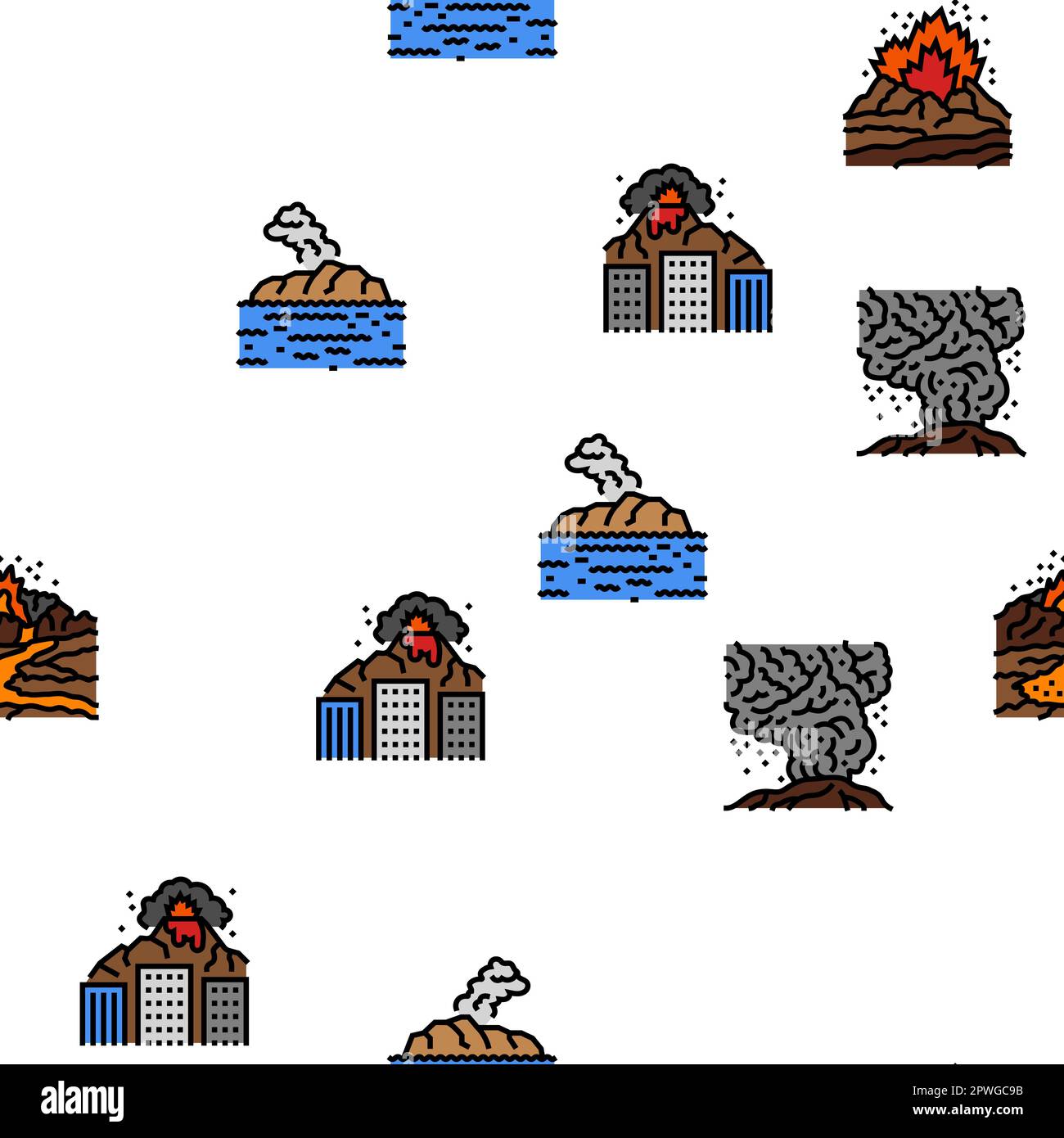 volcano lava eruption nature vector seamless pattern thin line ...