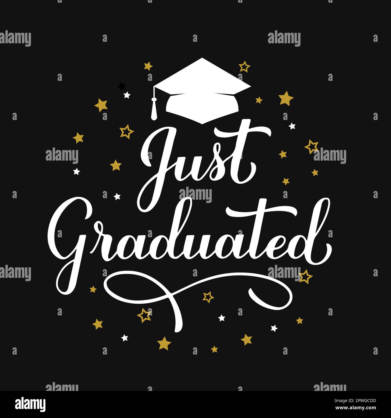 Just Graduated calligraphy hand lettering with graduation hat ...