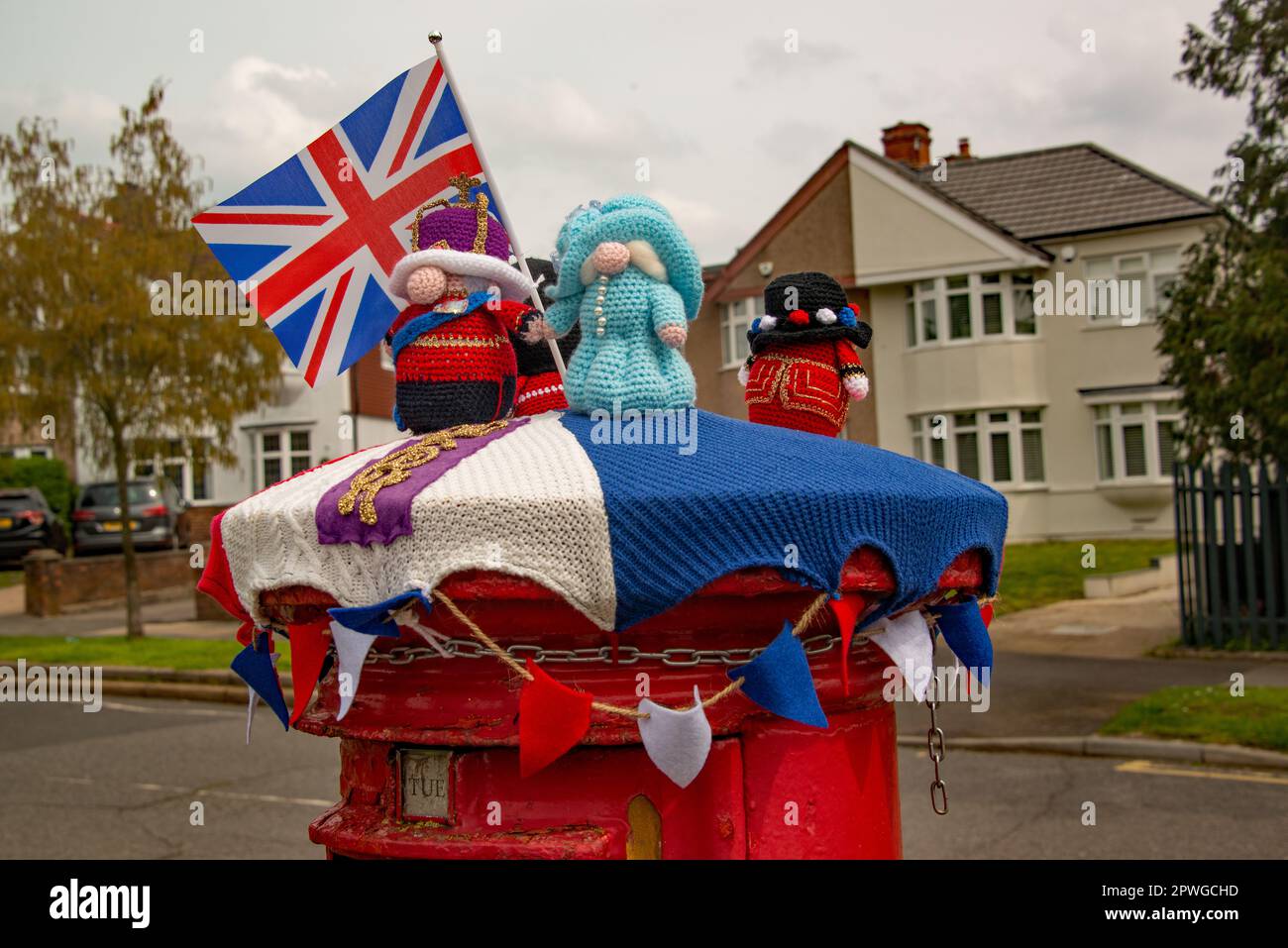 Coronation theme tribute,'Postbox Topper Stock Photo - Alamy