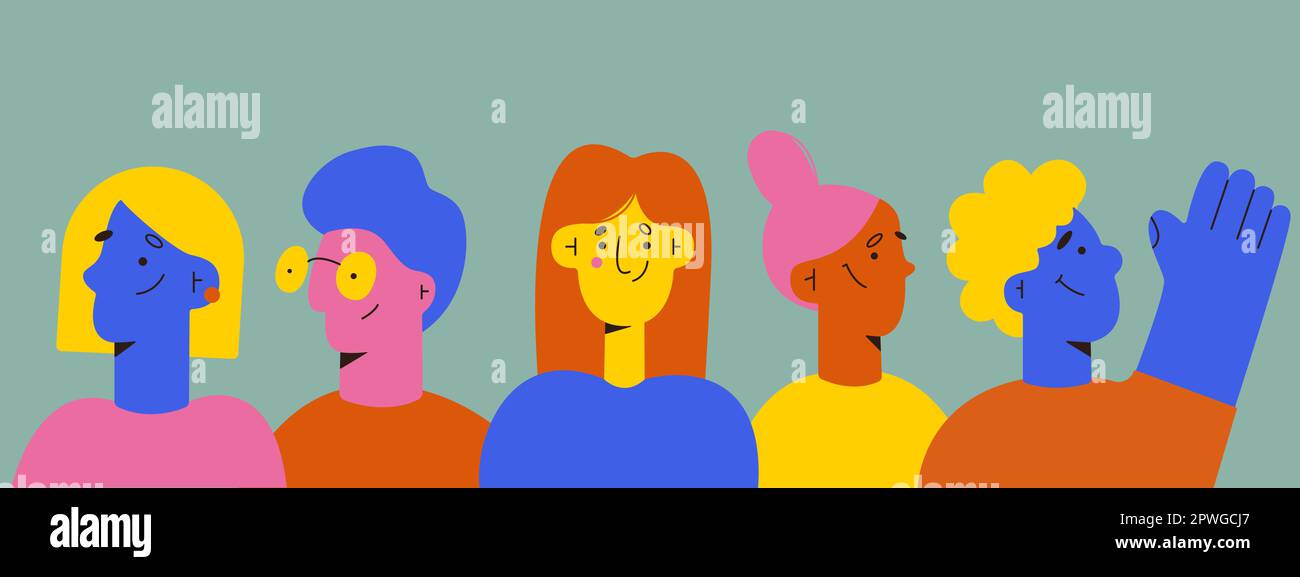 Group of abstract people. Portraits of different young and happy men ...