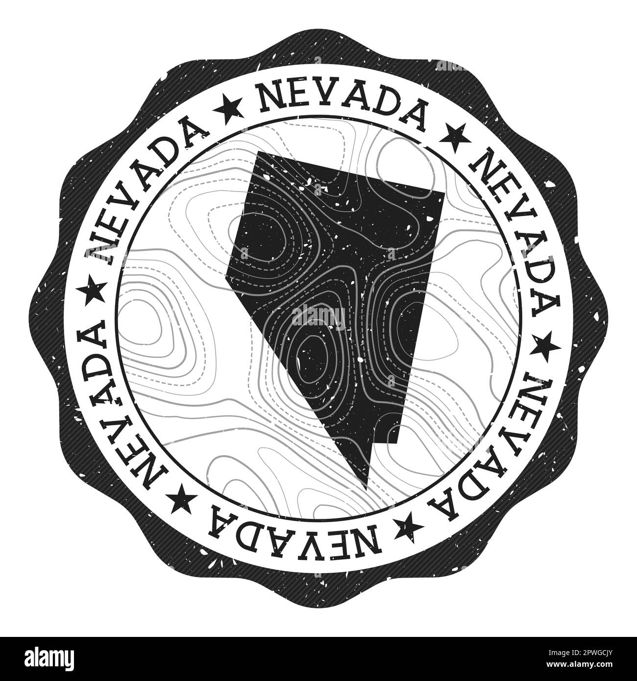 Nevada outdoor stamp. Round sticker with map of US state with ...