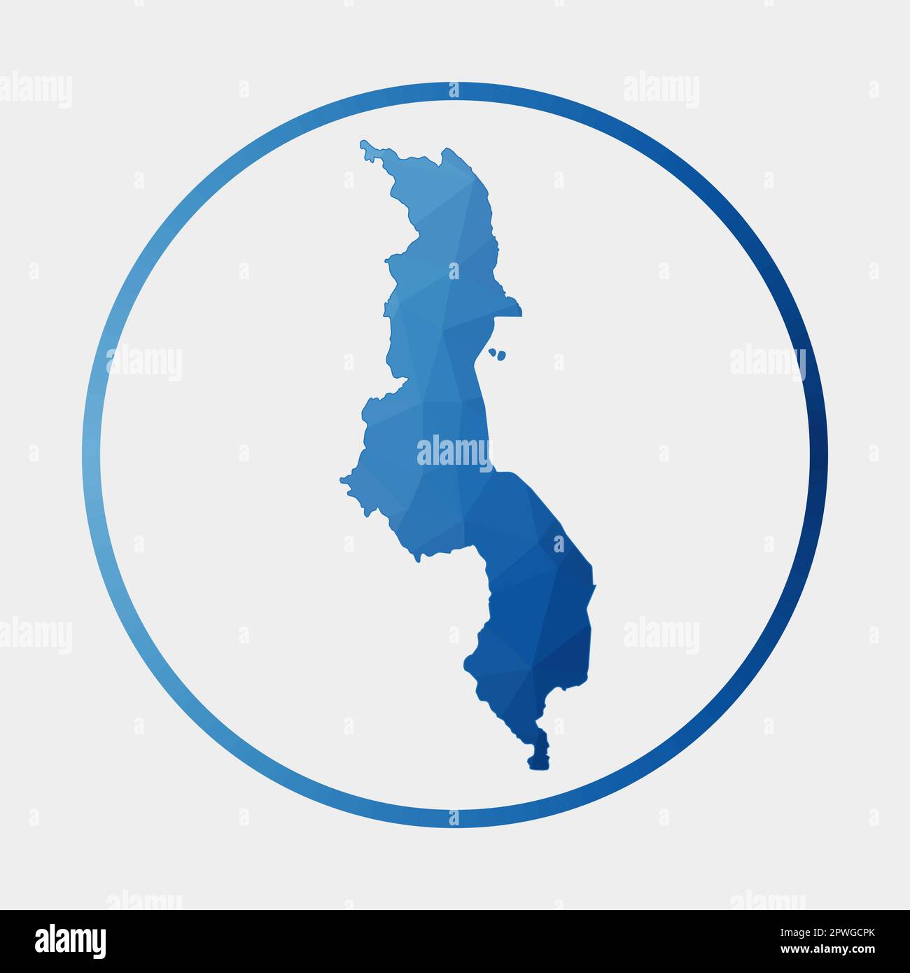 Malawi icon. Polygonal map of the country in gradient ring. Round low ...