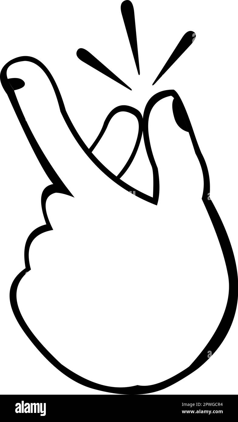 vector illustration of a hand snapping its fingers, drawn in black and ...