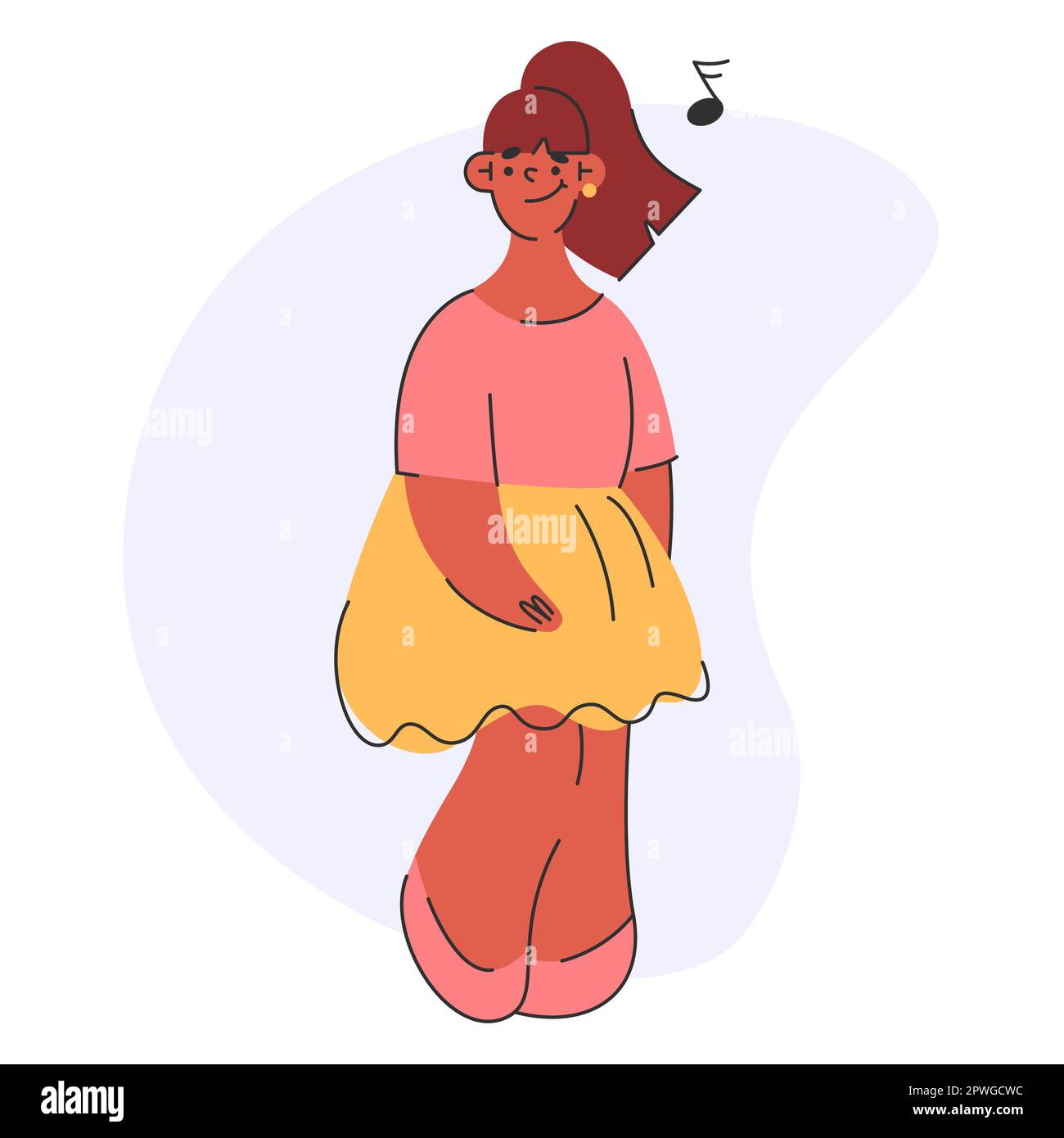 Music abstract art.Happy girl listening music.Dancing and party post ...