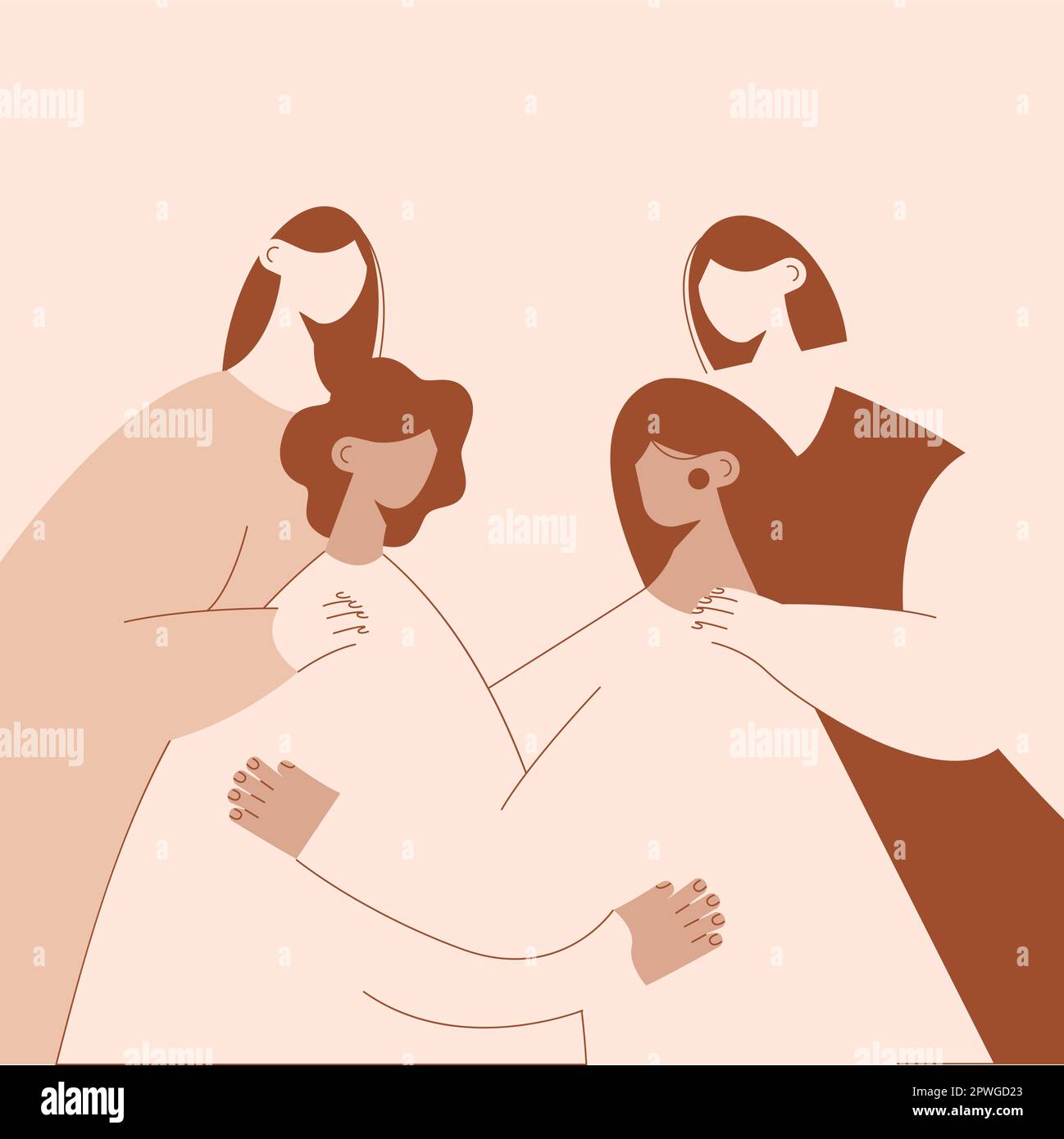 Woman,Girls hug and support each other.web banner, card.Happy and ...