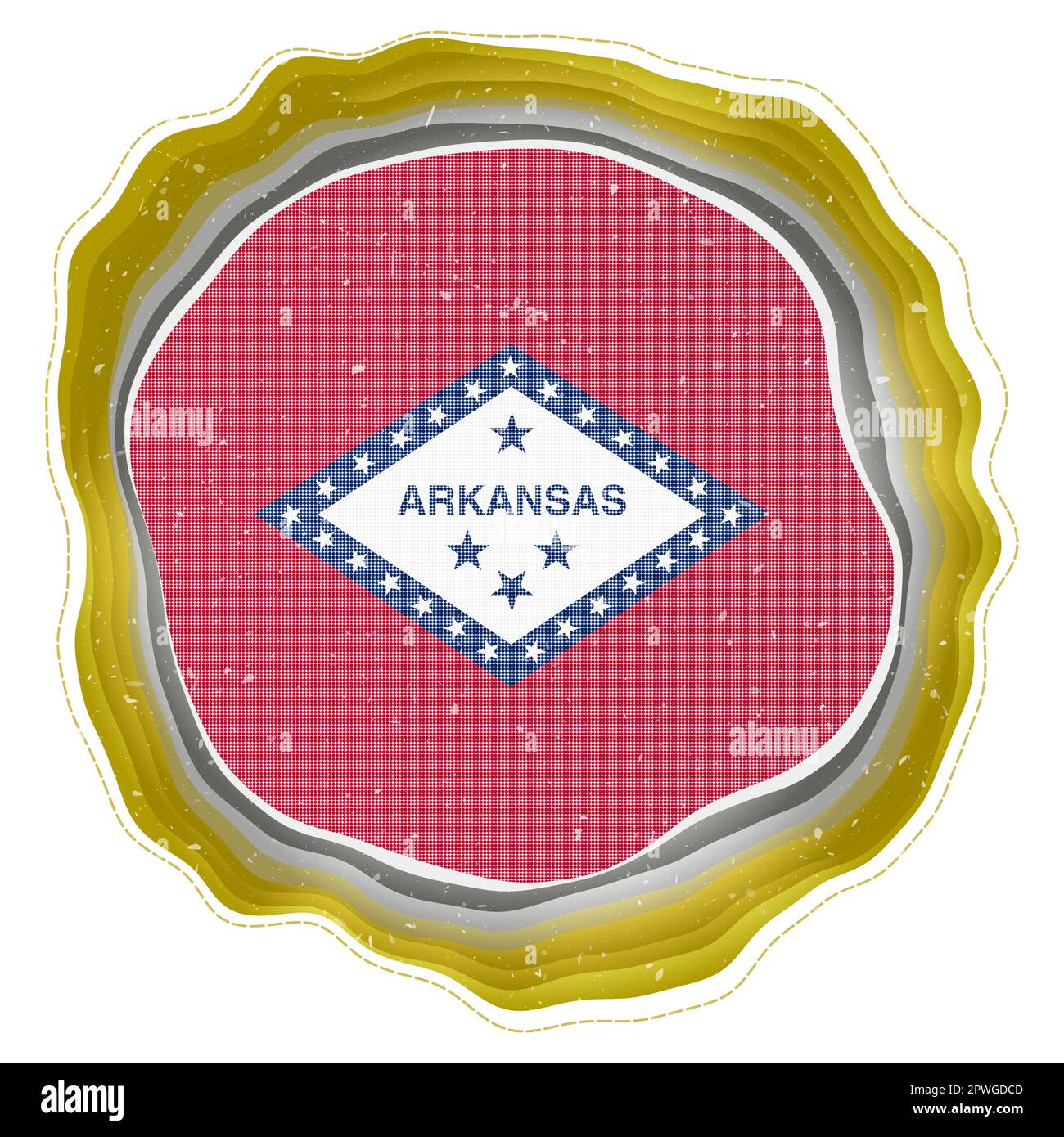 Arkansas flag in frame. Badge of the US state. Layered circular sign around Arkansas flag ...