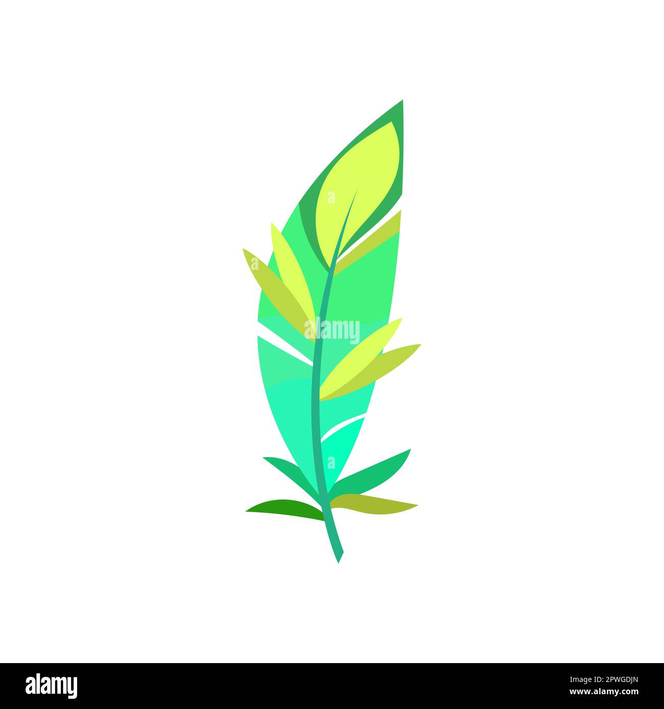 Cute green bird feather cartoon illustration Stock Vector Image & Art ...