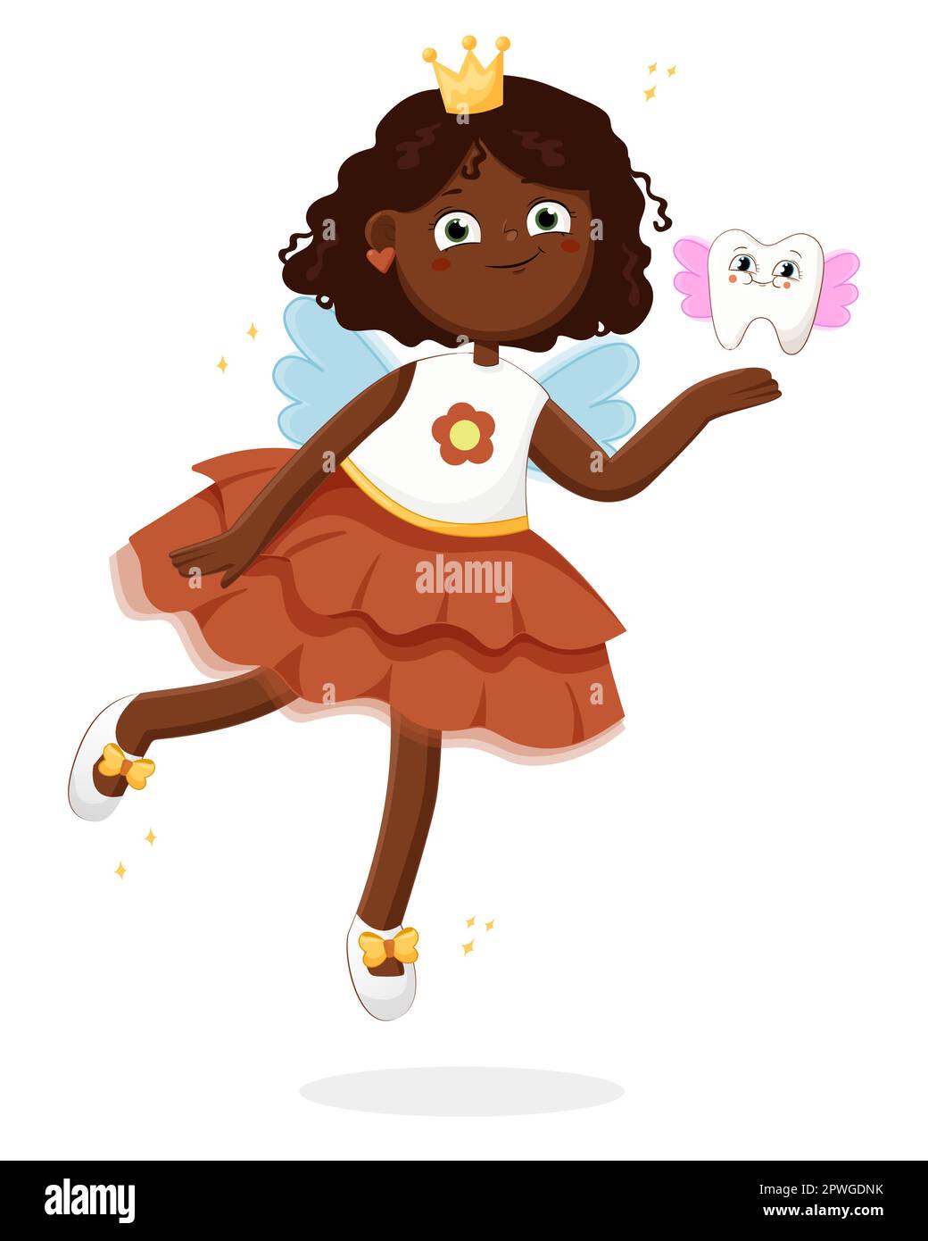Cute little tooth fairy with crown. Cheerful tooth fairy princess ...