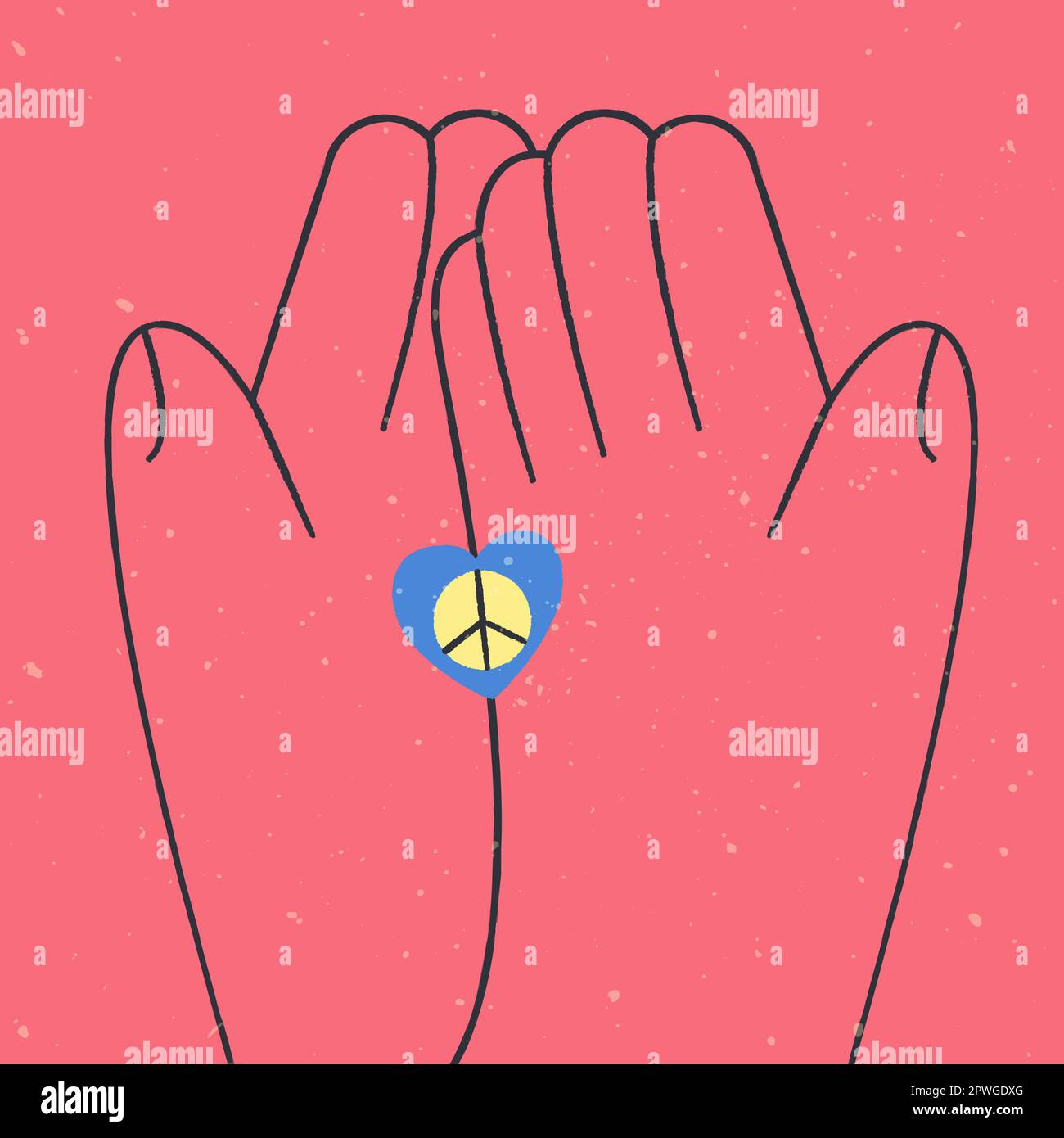 Two hands holding Love Heart Peace Sign.Huge arms with blue yellow love ...