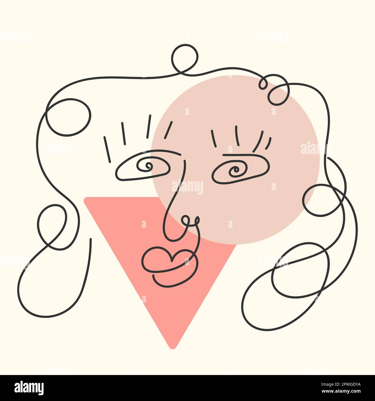 Human face of one line.Minimalist continuous portrait with geometric ...