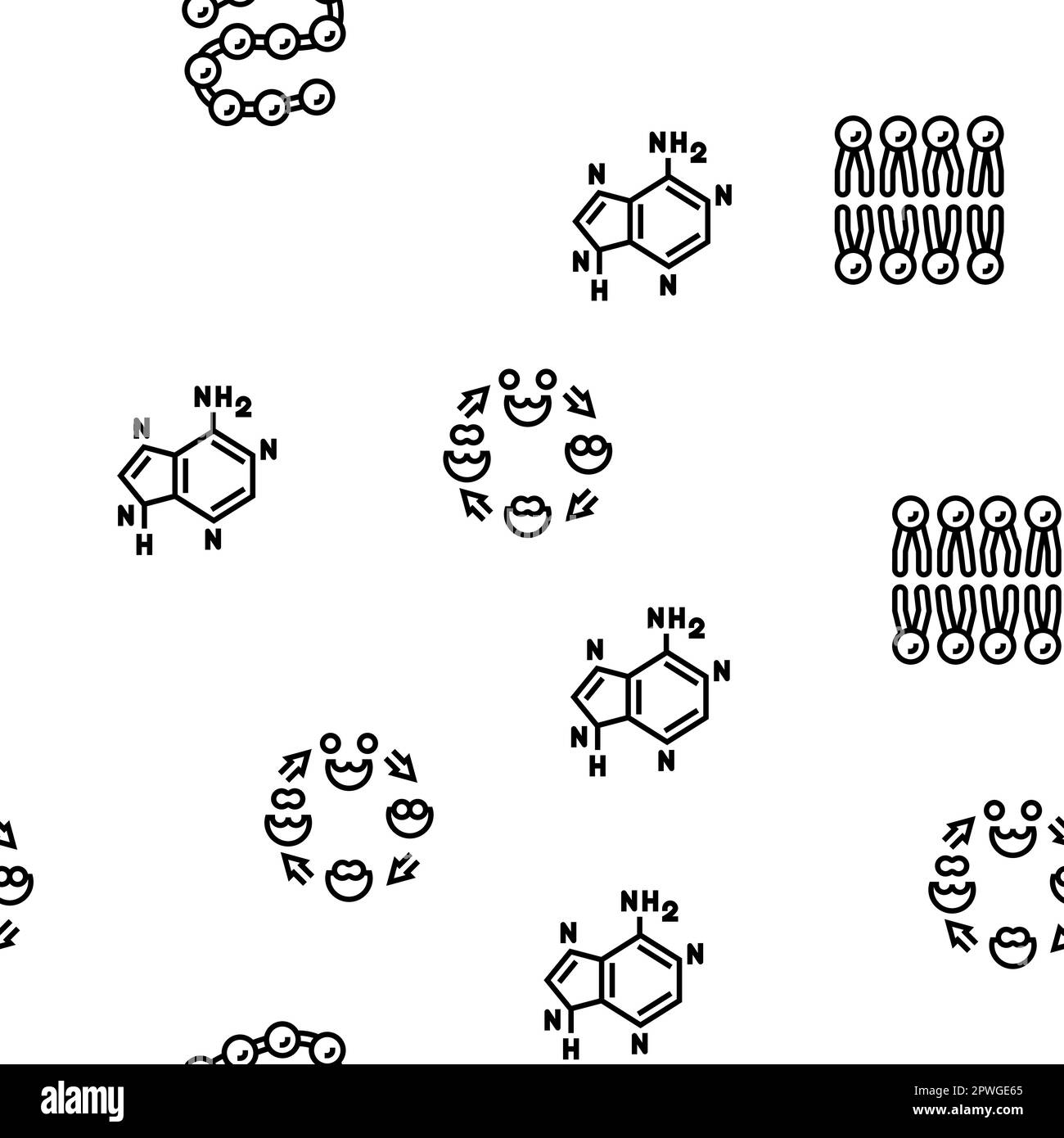 Biotechnology Chemistry Science Vector Seamless Pattern Thin Line Illustration Stock Vector