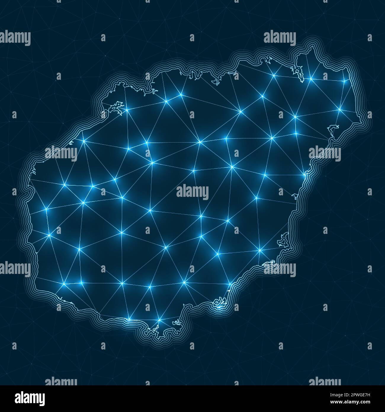 Hainan network map. Abstract geometric map of the island. Digital ...