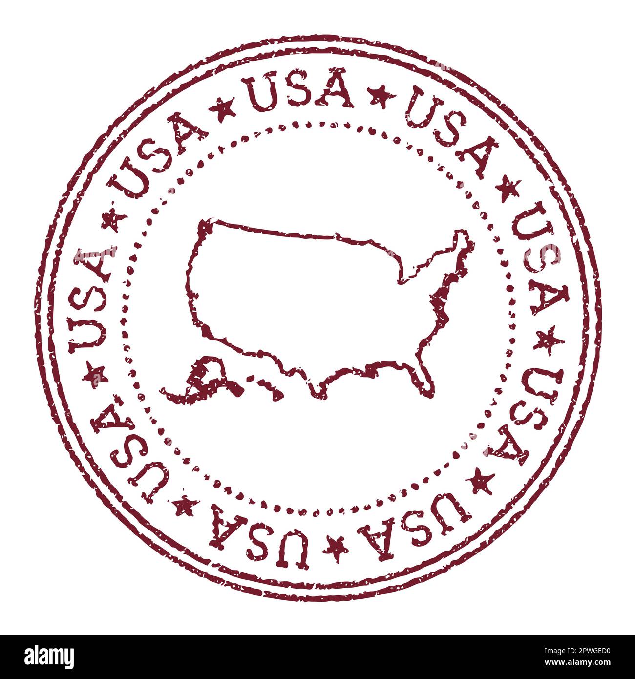 USA round rubber stamp with country map. Vintage red passport stamp ...