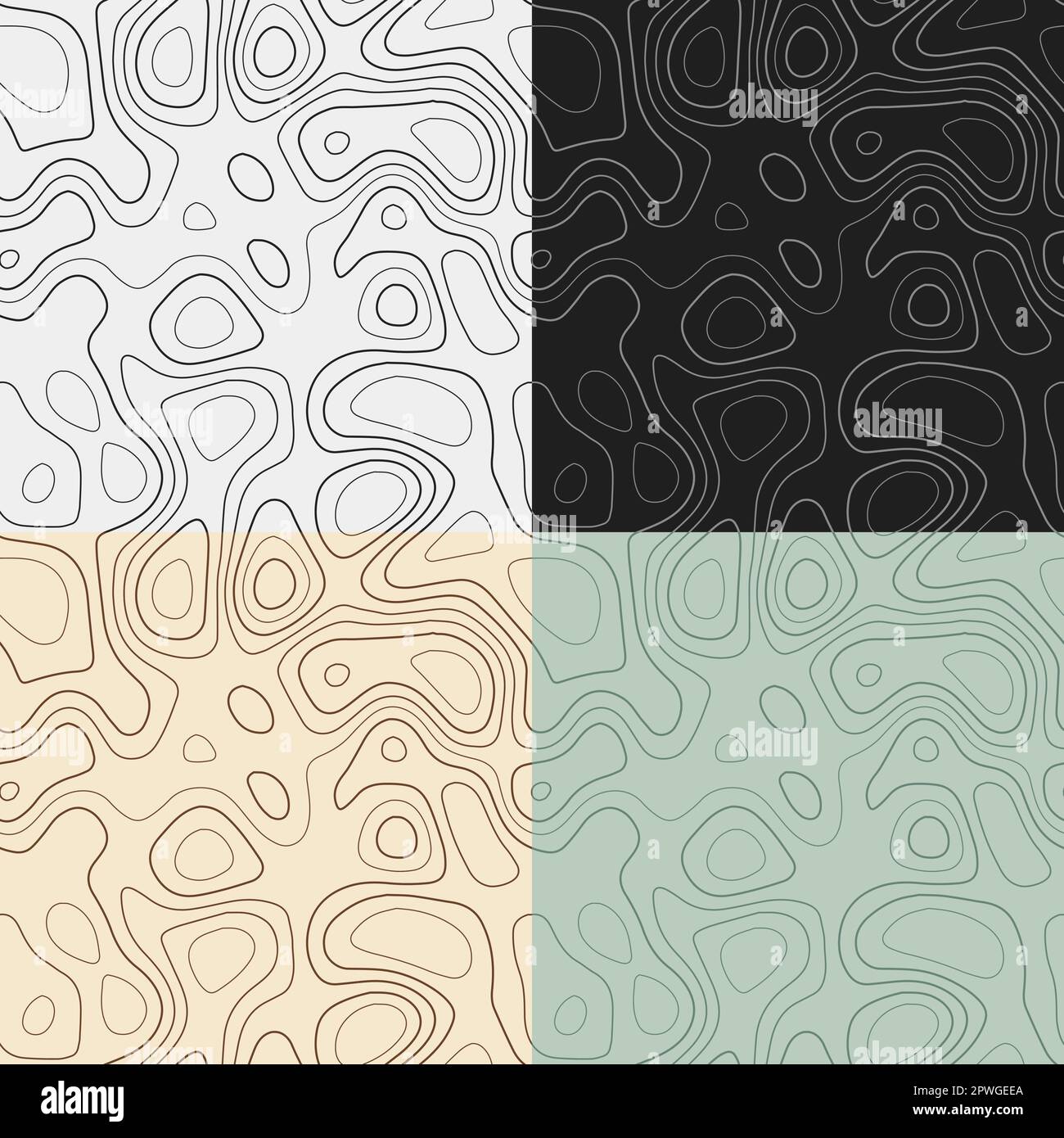 Topography patterns. Seamless elevation map tiles. Attractive isoline ...