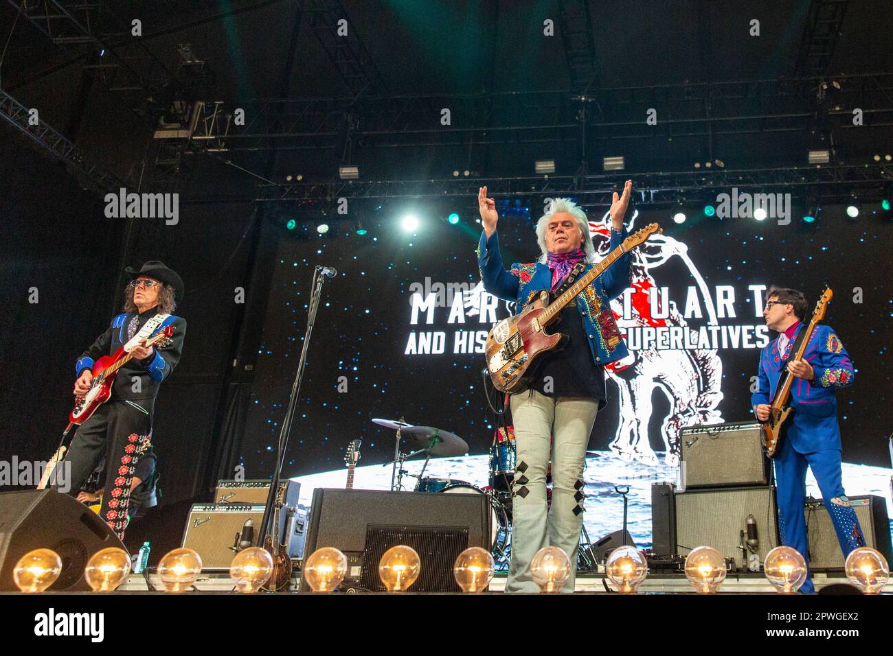 Indio, USA. 29th Apr, 2023. Kenny Vaughan, Marty Stuart and Chris Scruggs of Marty Stuart and ...