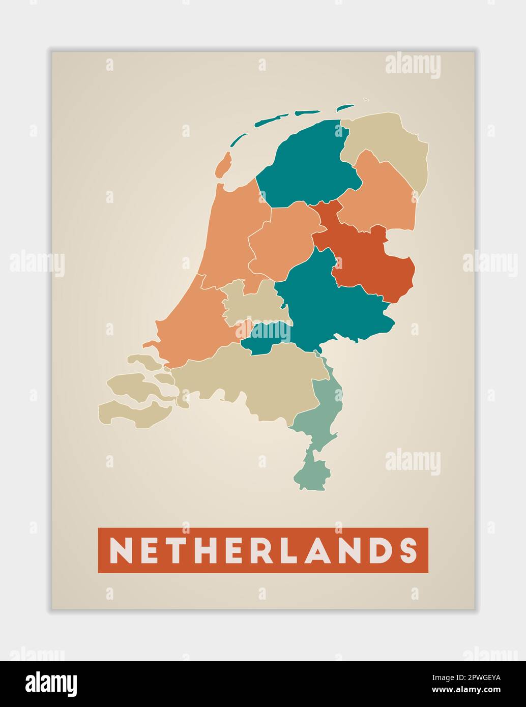 Netherlands poster. Map of the country with colorful regions. Shape of ...