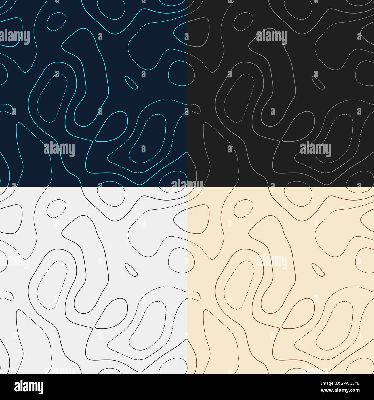 Topography patterns. Seamless elevation map tiles. Beautiful isoline ...