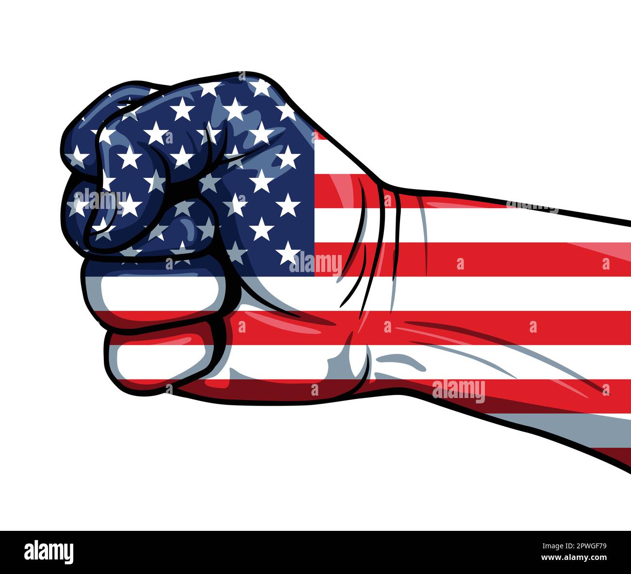 punching fist with USA american flag front view illustration vector on ...