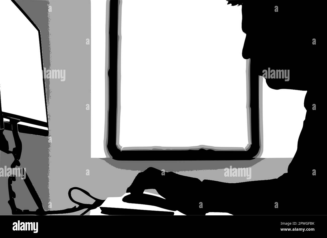 Person on computer dark Black and White Stock Photos & Images - Alamy