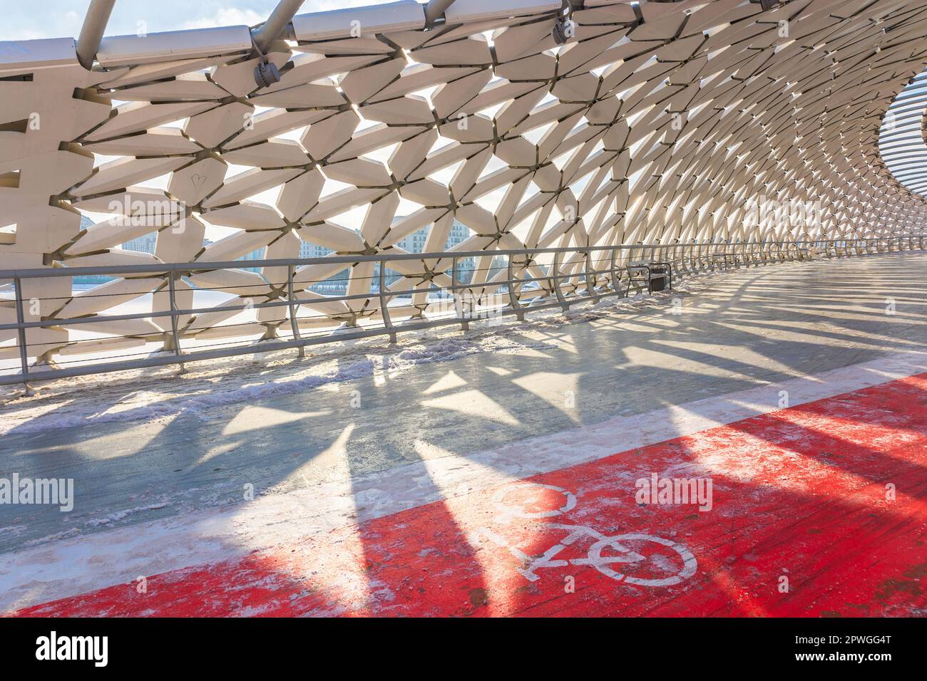 Modern architectural urbanistic Atyrau fish bridge across Ishim river ...