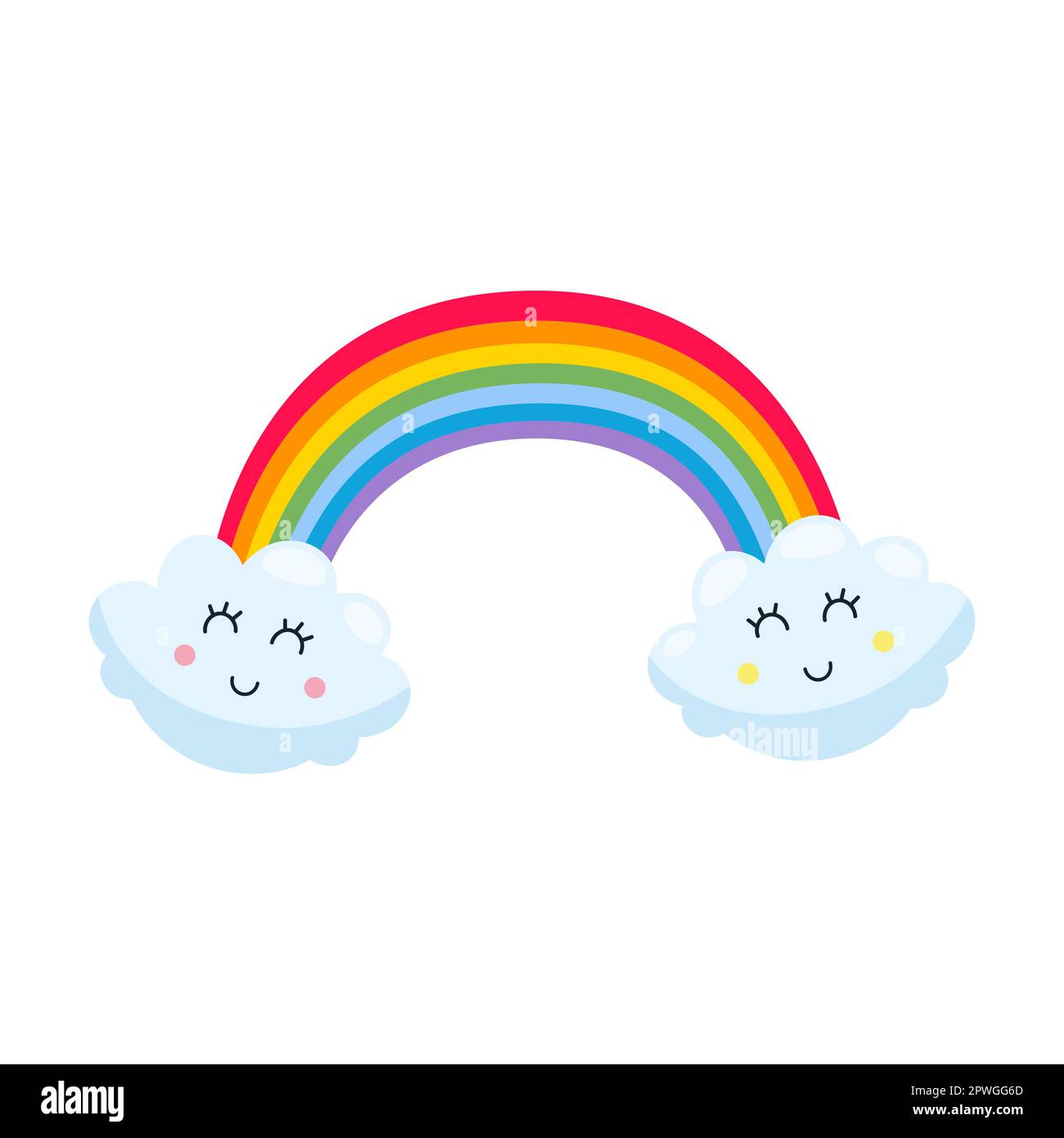Rainbow over cheerful clouds, vector illustration. Cute cloud and sun ...