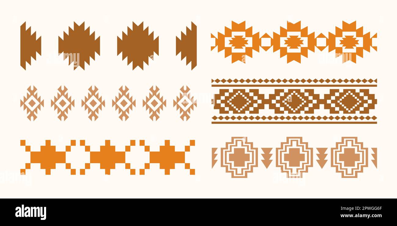 Aztec Navajo Borders set Southwestern Art symbols Stock Vector Image ...