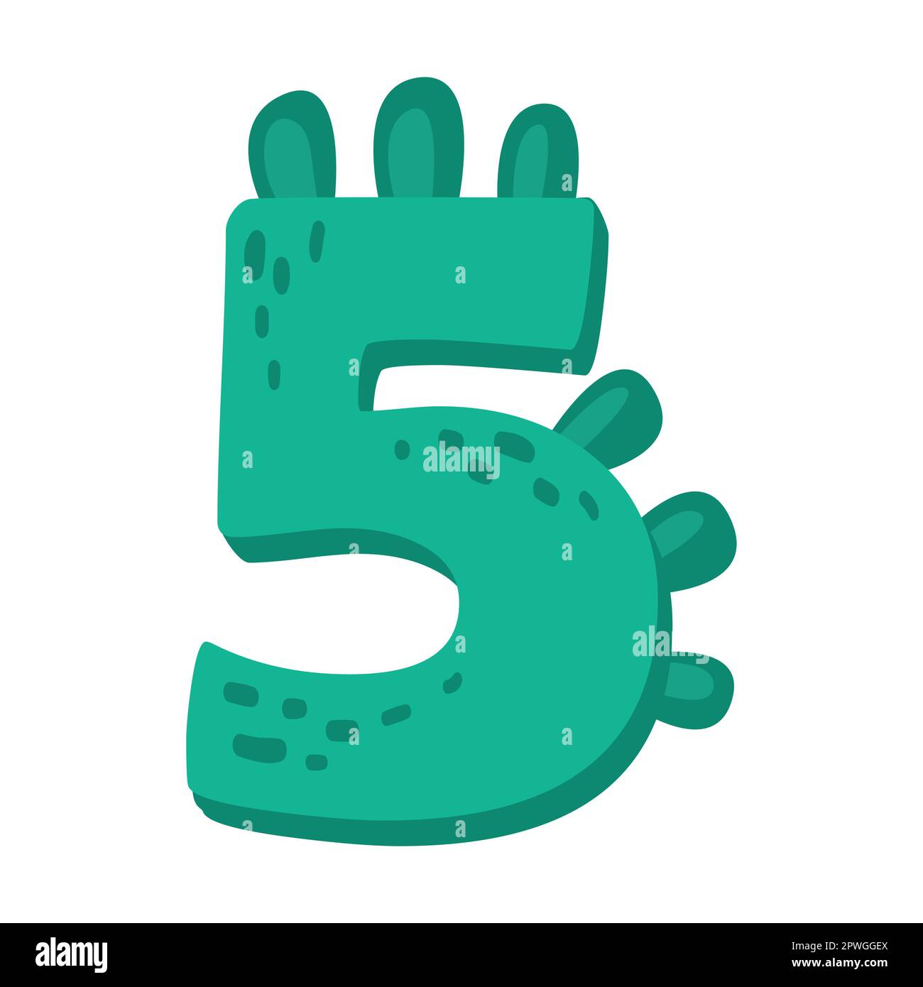 Colorful number five with dinosaur spikes vector illustration. Figures ...