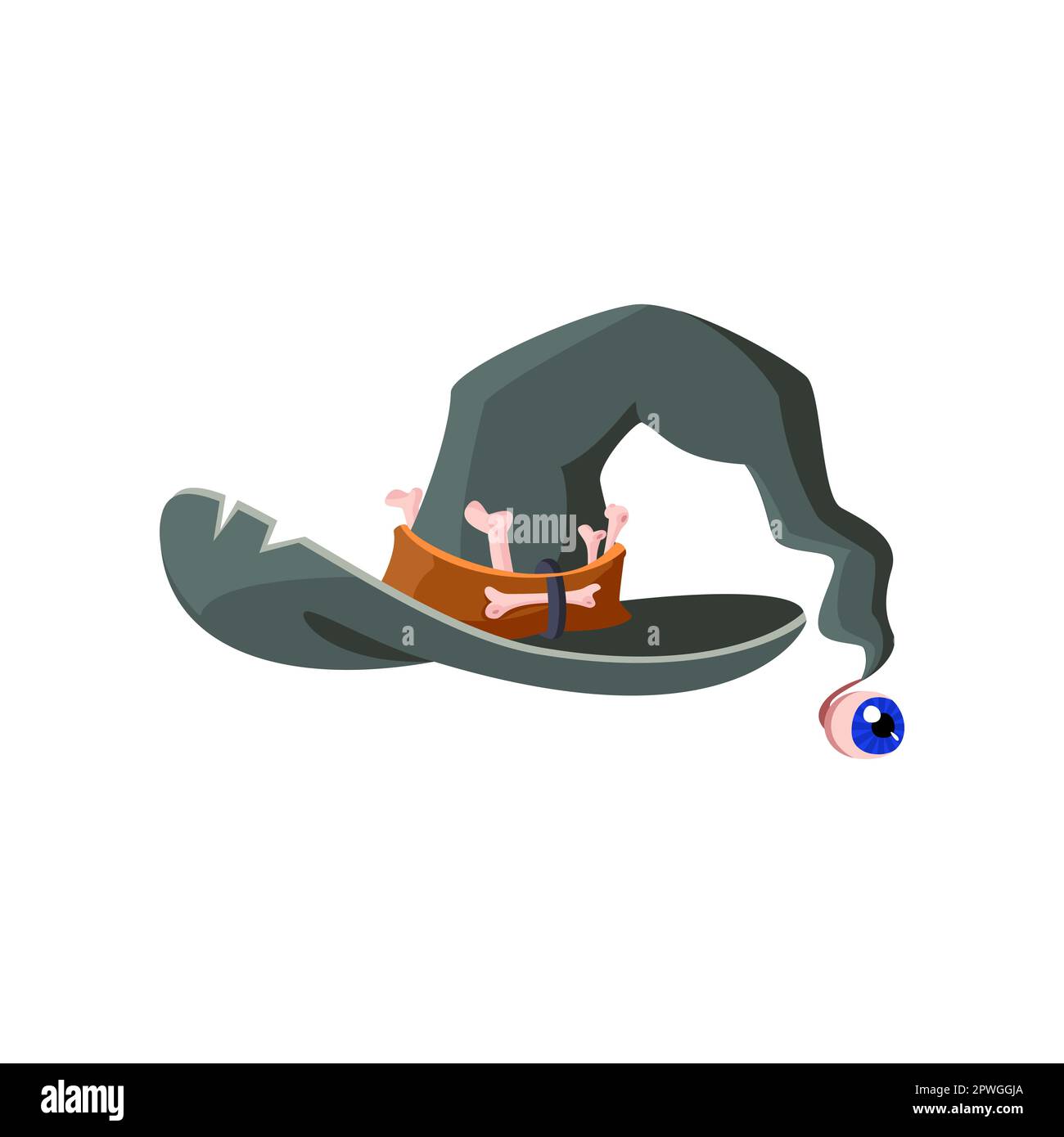 Creepy witch hat with eye and bones cartoon illustration Stock Vector ...