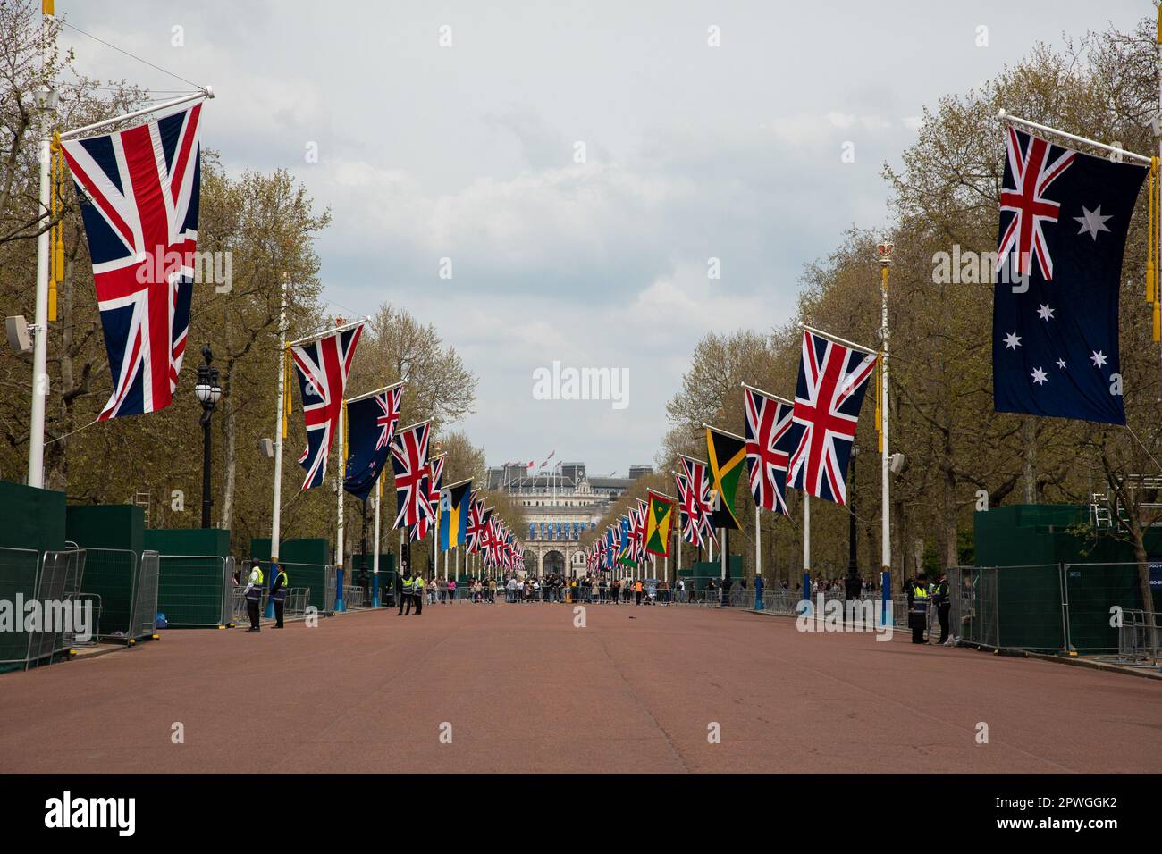 London, UK. 30th Apr 2023. The Mall has been decorated with flags for ...
