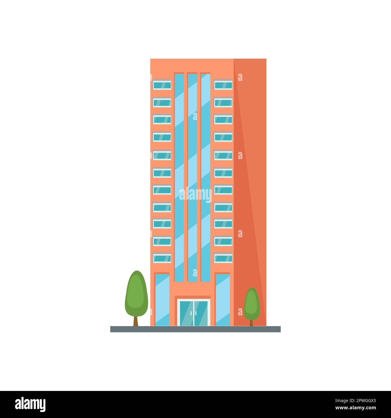 Orange rectangular office city building cartoon illustration Stock ...