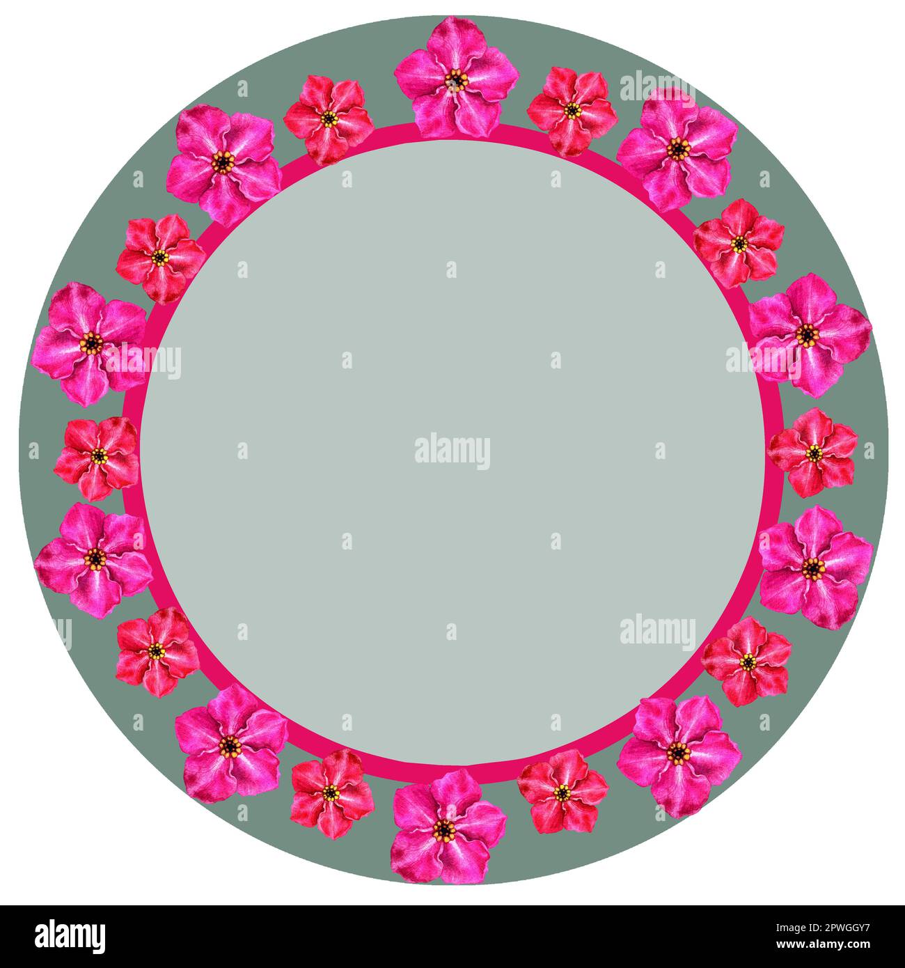 Watercolor floral circles frame of forget-me-not flowers for birthday ...