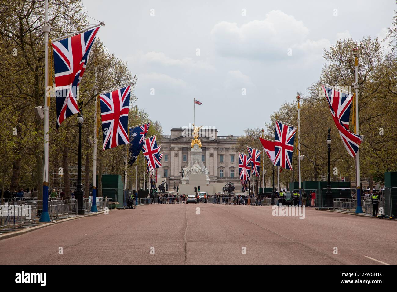 London, UK. 30th Apr 2023. The Mall has been decorated with flags for ...
