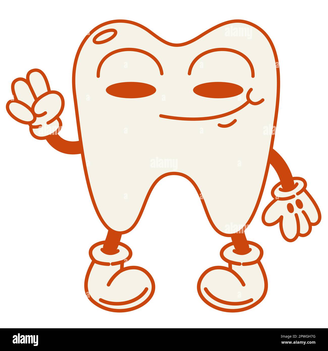 Cartoon cute happy tooth.70, 80, retro style.Dental concept, vector ...