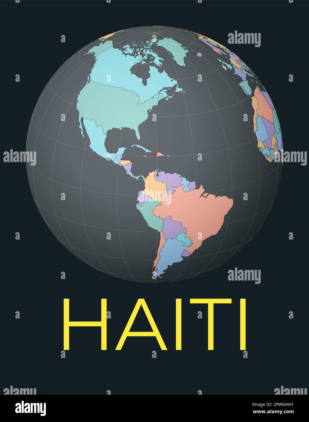 World map centered on Haiti. Red country highlighted. Satellite world ...