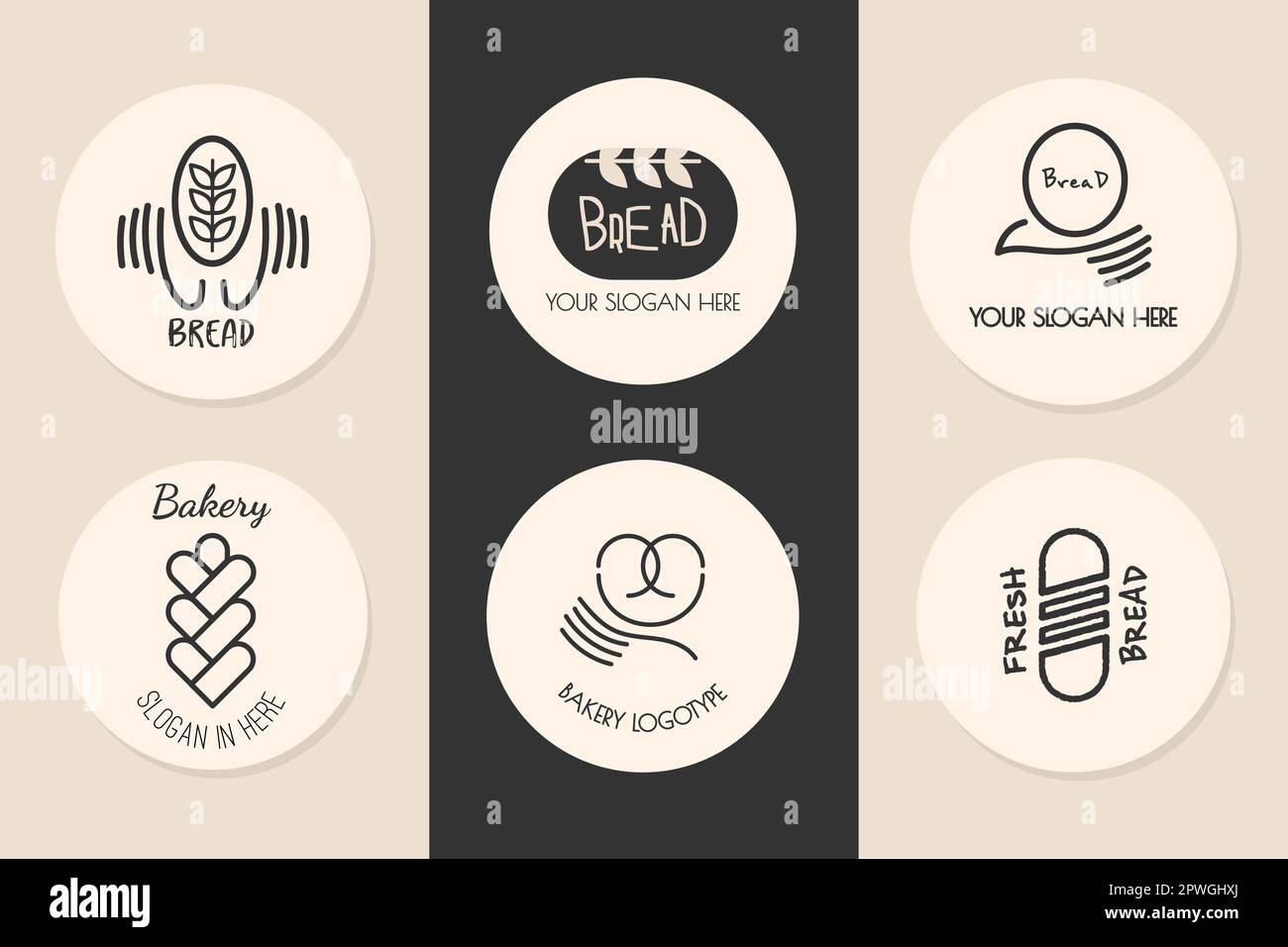 Set of bakery logos.Bakery with pretzel,bread,bun,hands.Design elements ...