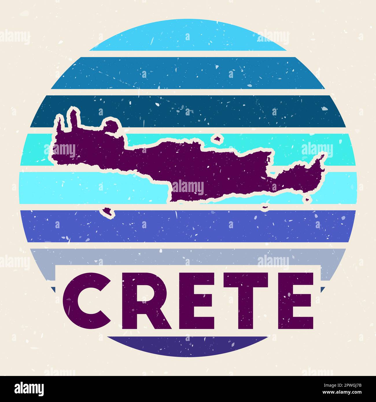 Crete logo. Sign with the map of the island and colored stripes, vector ...