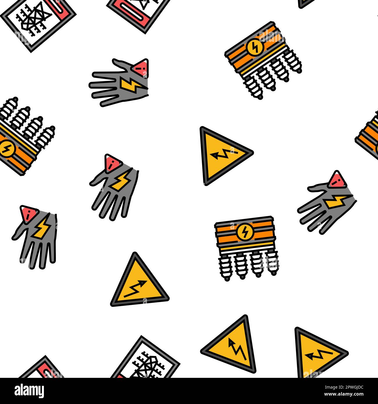 electric danger shock power vector seamless pattern thin line ...