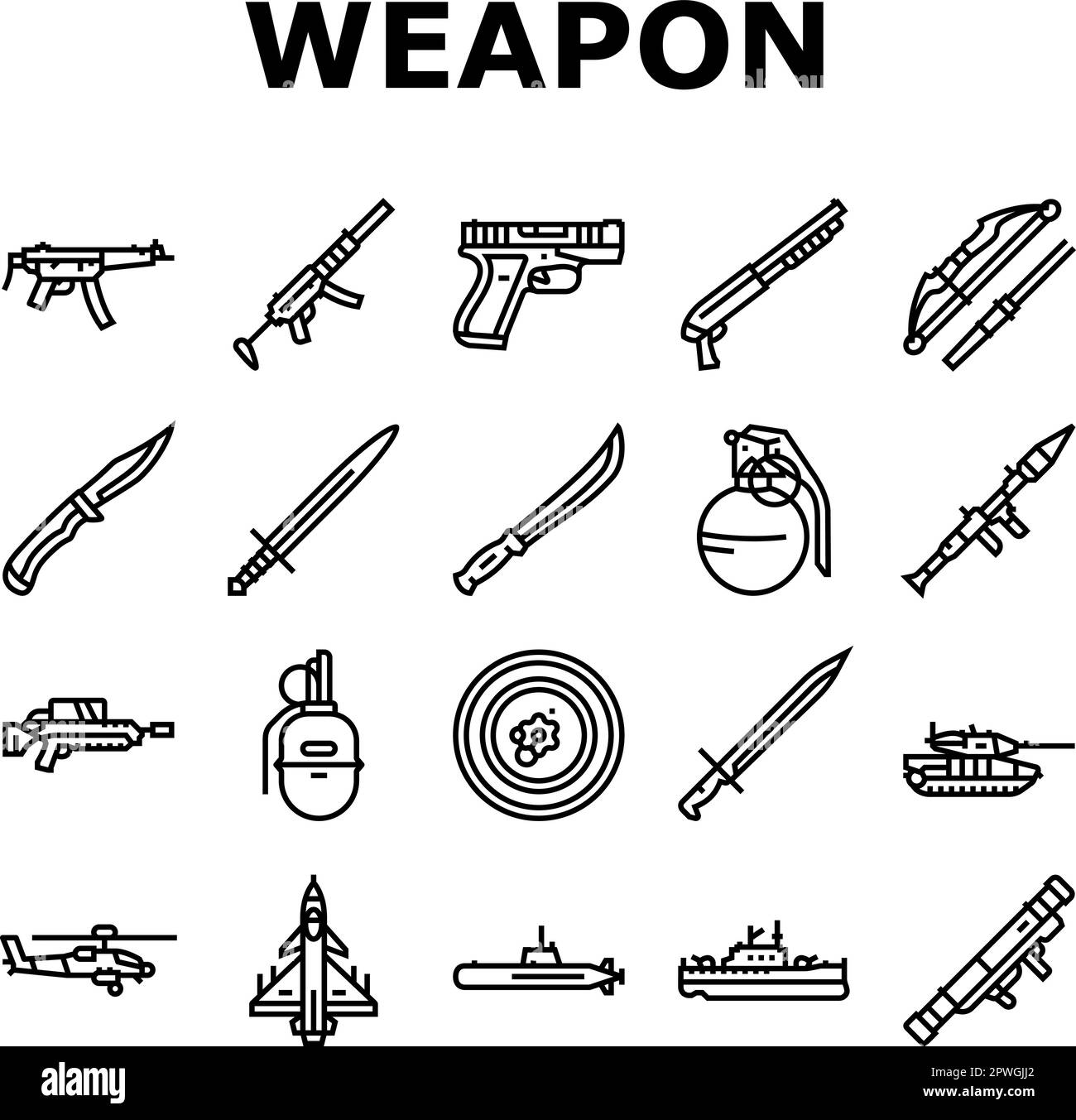 weapon war gun military army icons set vector Stock Vector Image & Art ...