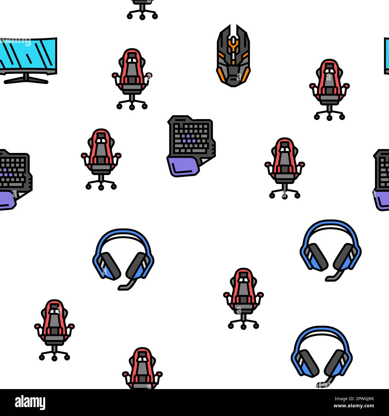 game pc gamer computer online vector seamless pattern thin line ...