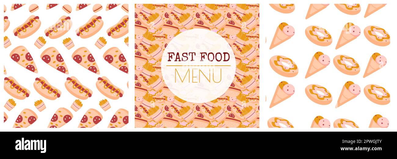 Patterns with fast food.Background for diner menu,print,packaging.Set ...