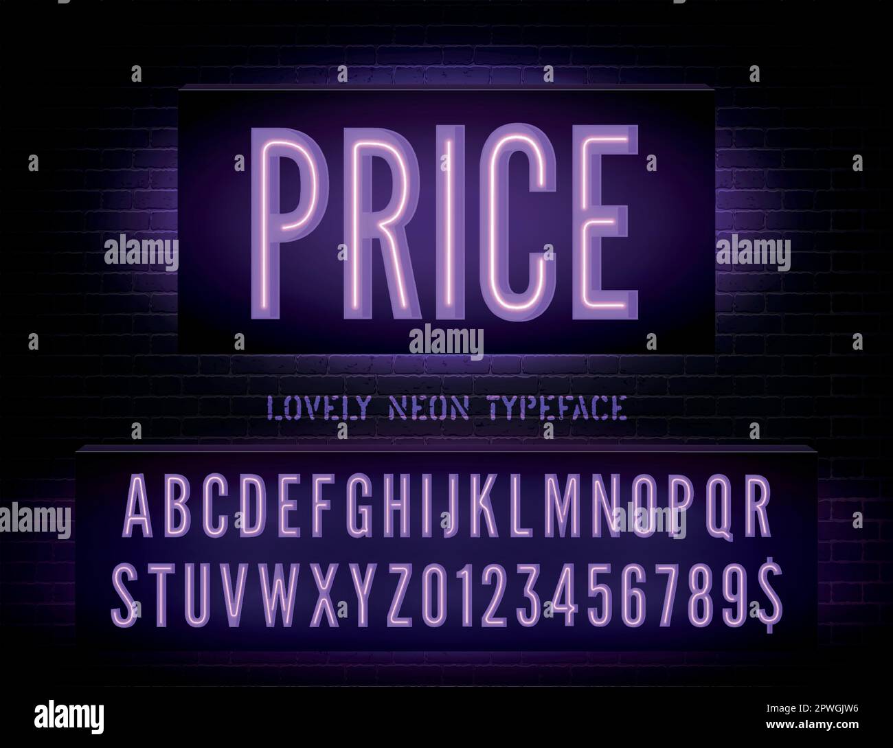 Price night light box extra glowing effect narrow font with numbers on ...