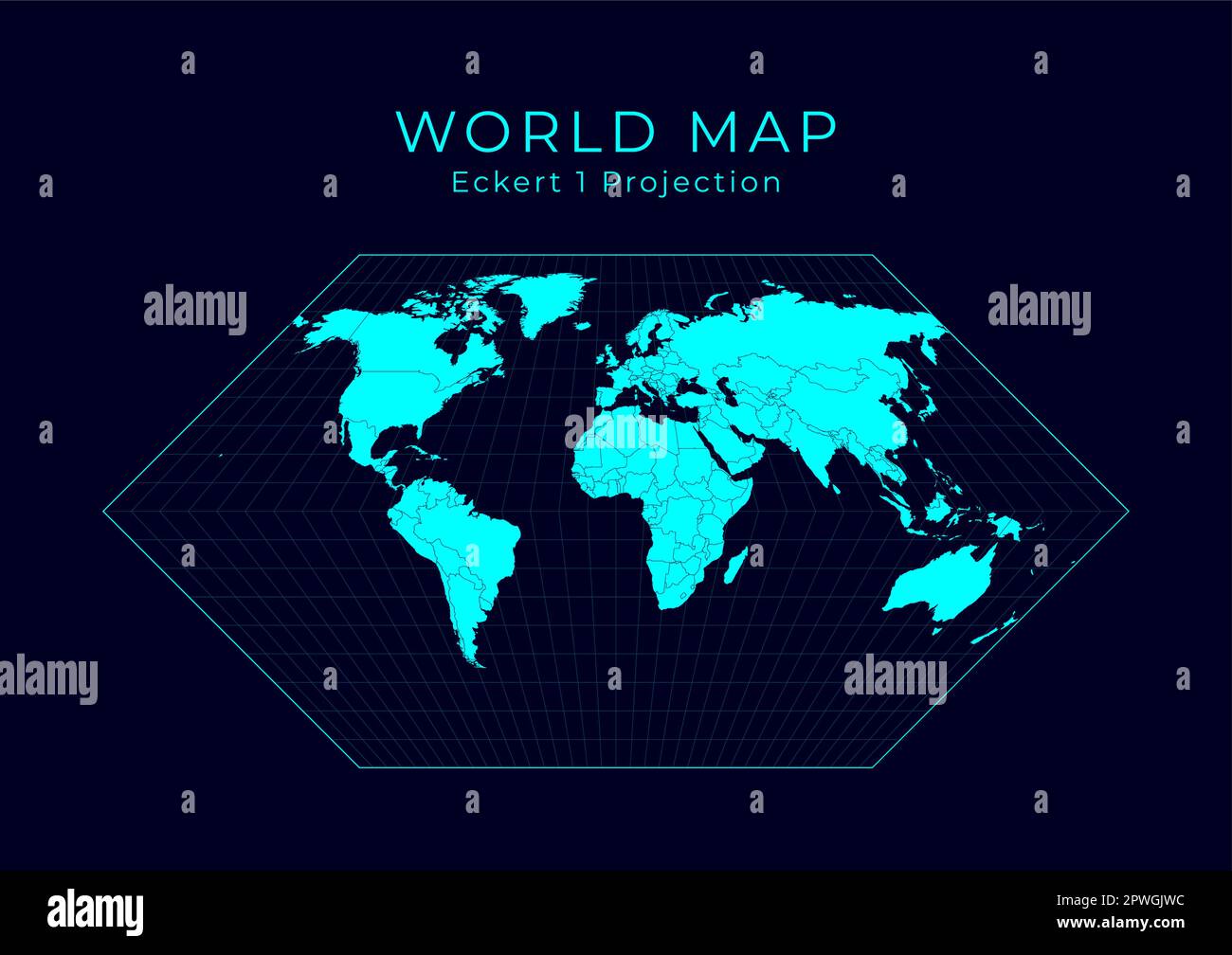 Map of the World. Eckert I projection. Futuristic infographic world ...