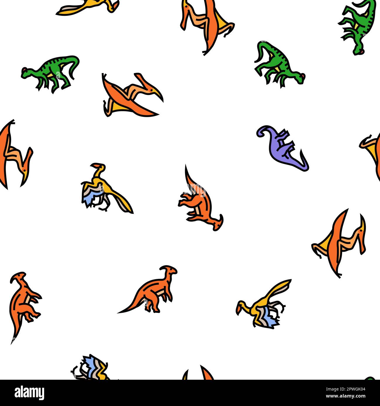 dinosaur dino animal cute vector seamless pattern thin line ...