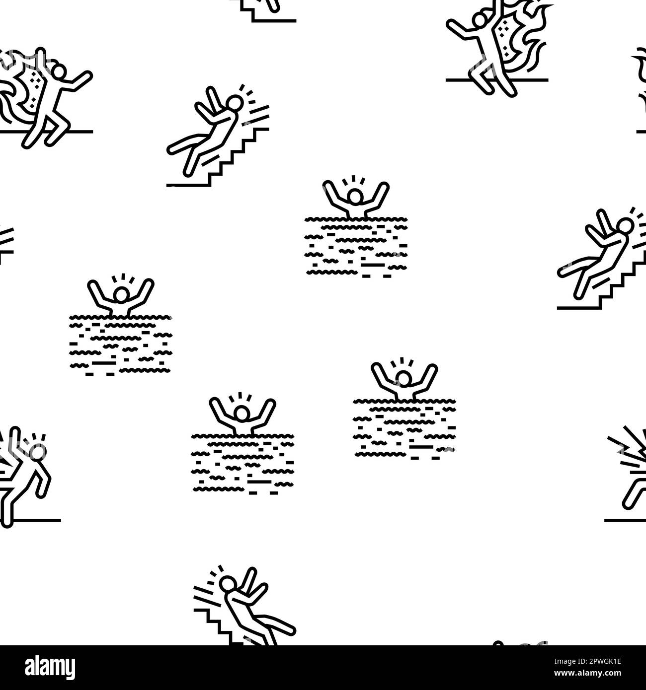 accident injury safety man risk vector seamless pattern thin line ...