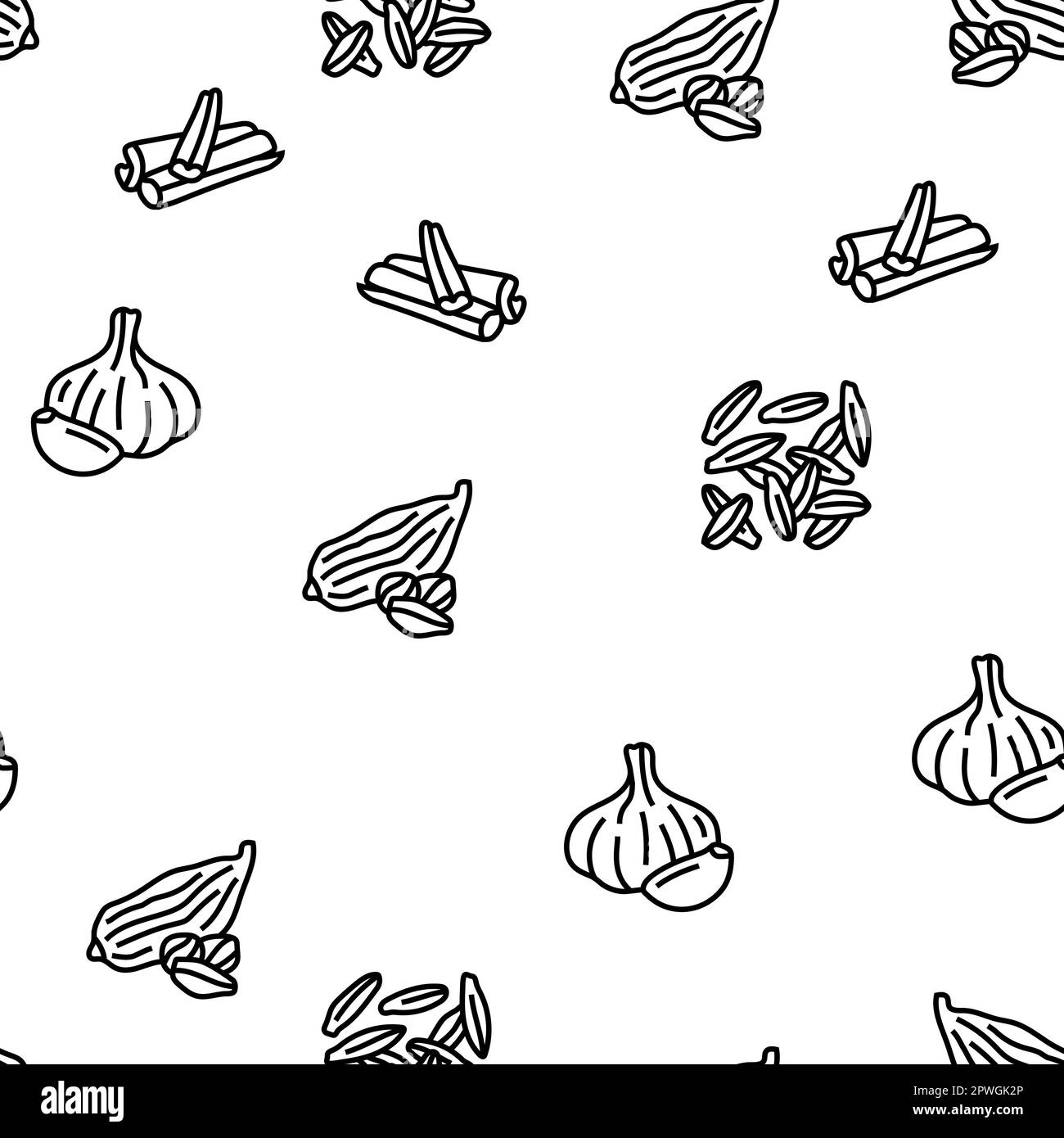spice food herb leaf vector seamless pattern thin line illustration ...